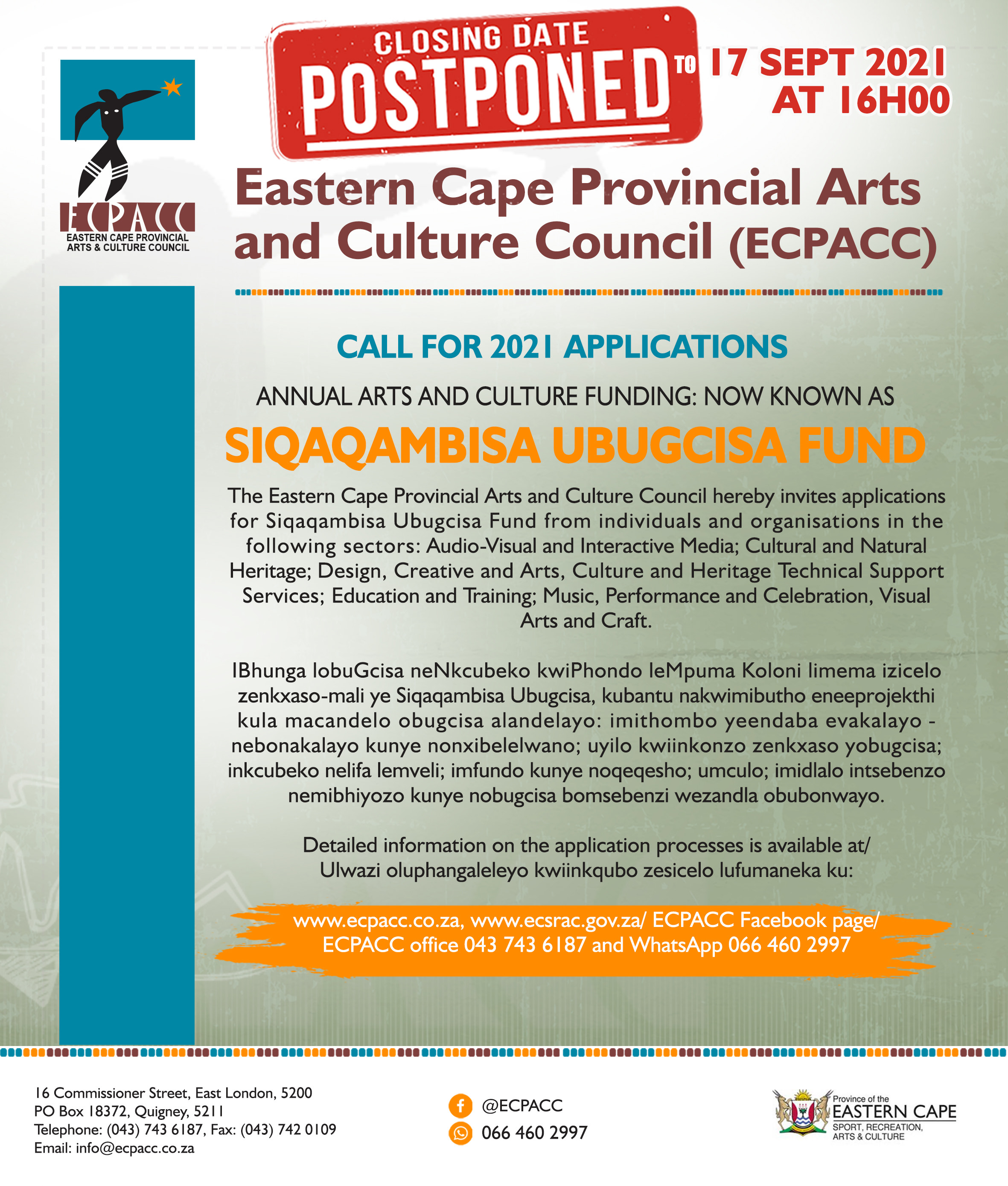 ECPACC · Eastern Cape Provincial Arts and Culture Council · Calls and ...